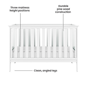 Child Craft Atwood 3-in-1 Convertible Crib, Baby Crib Converts to Day Bed, Toddler Bed, 3 Adjustable Mattress Positions, Non-Toxic, Baby Safe Finish (Matte White)