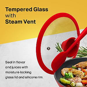 NATIVO Ceramic Nonstick Frypan Skillet, 7 inch Nontoxic Fry Pan with Ergonomic Handle, Spoon Rest Knob, Perfect Seal Lid, Egg frying pan, Omelet Pan with Silicone Spatula (RED)