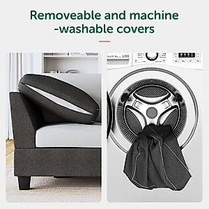 HONBAY Convertible Sectional Sofa, L Shape Couch with Chaise, Reversible Sectional Couch for Living Room, Dark Grey