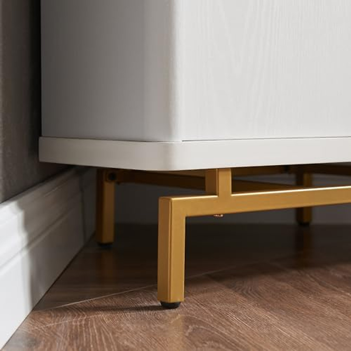 Home Source 68" Liquor Cabinet with Half Moon Handles and Metal Base, Ideal for Bars & Wine Cabinets and Kitchen Storage Cabinets, Wine Bar Cabinet with Storage for Kitchen,Dining Room,White