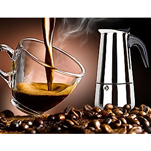 6-Cup Stovetop Espresso Maker Italian Moka Coffee Pot - Best Polished Stainless Steel Coffee Percolator with Permanent Filter and Heat Resistant Handle For Home and Office Use
