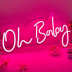 Oh Baby Neon Sign 24inch Big for Backdrop,Baby Shower, Large Pink Oh Baby Sign for Wall Decor, Events, Gathering Oh Baby Led Sign for baby shower Decorations