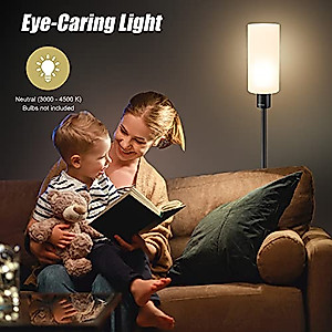 VEYFIY Floor Lamp Set of 2, Lamps for Bedroom and Living Room, Modern Standing Light with Glass Lampshade, Industrial Tall Lamp with E26 Socket, Light for Work, Reading, Black (Bulb Not Included)