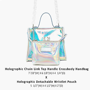 Like Dreams Women's Small Holographic Inner Pouch Top Handle Fashion Turnlock Crossbody Handbag (Hologram)