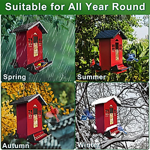 Squirrel Proof Bird Feeder, Red Metal Bird Seed Feeder for Outdoors Hanging Chew-Proof, 5lbs Large Seed Capacity for Cardinal, Finch, Sparrow, Blue Jay, Swallow, Parrot