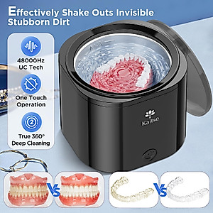 Kaitse Ultrasonic Retainer Cleaner for Denture: Ultra Sonic Dental Cleaning - Mouth Guard Cleaner for Aligner at Home in The Bathroom 25W 220ML (BLACK)