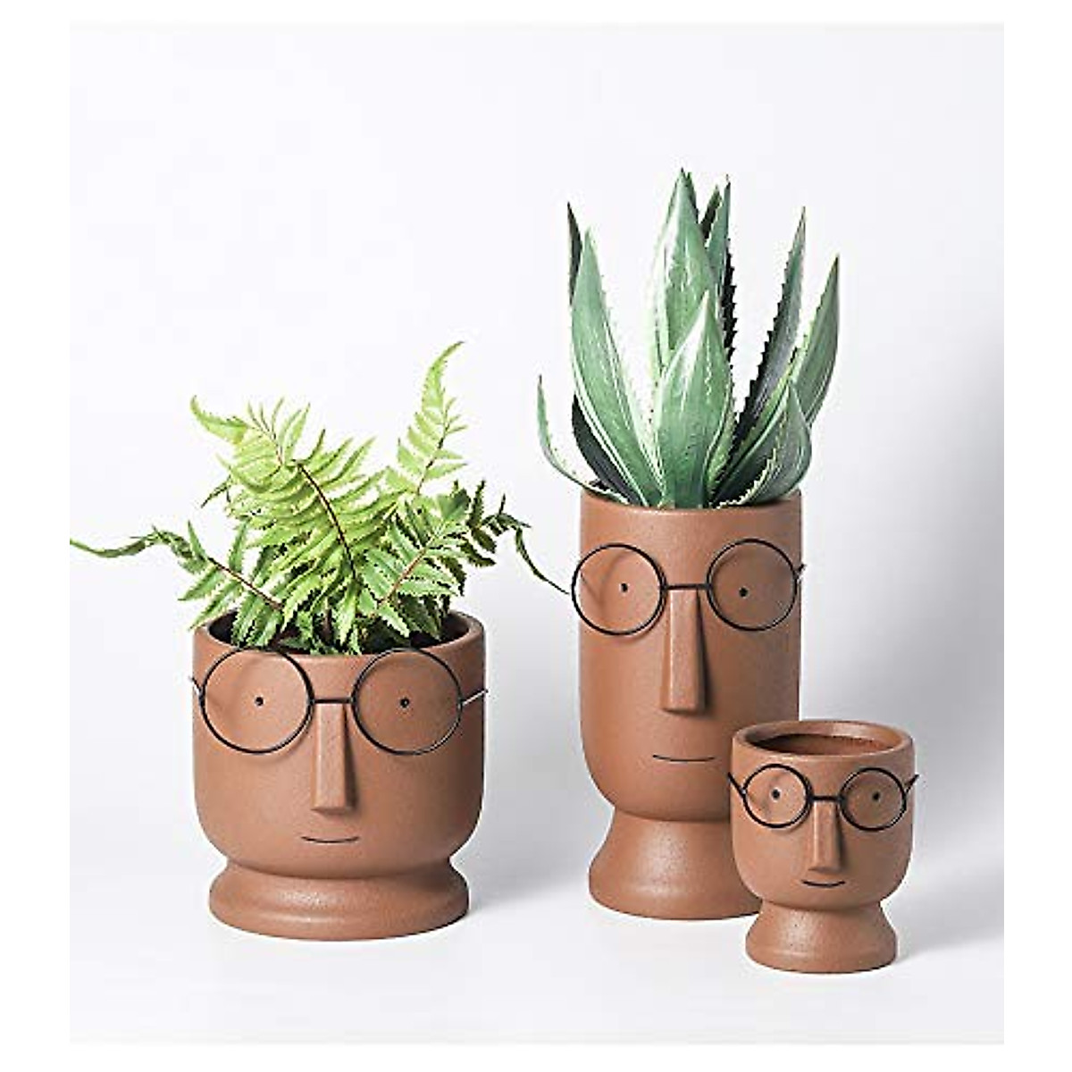 YLTTON Face Planters Pots,Terracotta Plant Pot Unglazed Modern Ceramic Human Face Succulent Head Planter Pot Indoor Clay Bonsai Containers with Drainage Holes/Saucer (5.12 inch-Terracotta)