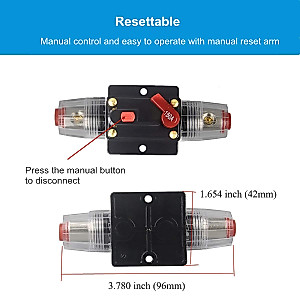 WOHHOM 100A/150A Audio Circuit Breaker Auto Car Stereo Inline Fuse Holders Inverter, Manual Reset 12V-24V DC for Automotive Marine Boat Audio System Protection (150A)
