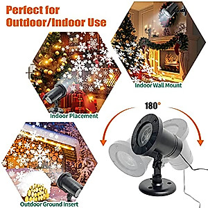 Christmas Lights Snowflake Projector Outdoor - LED Indoor Rotating White Snow Snowfall Night Light Projector Waterproof for Wedding Party Home Decoration Lighting Xmas Gift New Year Holiday