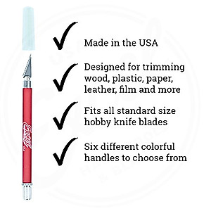 Soft Grip Hobby Knife, Excel Blades K18 with Safety Cap, American Made Light Duty Craft Knife (One Assorted Color)