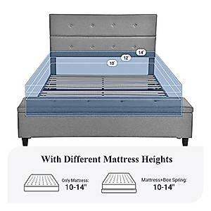 Allewie Queen Bed Frame with 120L Ottoman Storage, Upholstered Platform Bed Frame with Mattress Foundation, Wood Slat Support, No Box Spring Needed, Grey