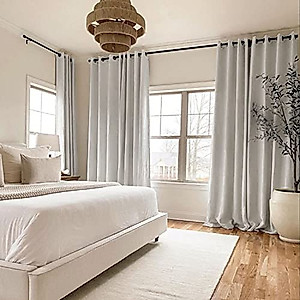 RHF Primitive Linen Blackout Curtains 84 Inches Long, Black Out Curtains 84 Inch Long 2 Panels Burg, 100% Blackout Curtains for Bedroom/Living Room, Grommet Curtains-(50x84, Greyish Beige)