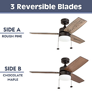 Prominence Home Reston, 42 Inch Modern Farmhouse LED Ceiling Fan with Light, Pull Chain, Dual Mounting Options, Dual Finish Blades, Reversible Motor - 51015-01 (Bronze)
