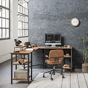 CubiCubi L Shaped Desk, 50.4 inch Computer Corner Desk with 2 Storage Shelves, Home Office Desk with Monitor Stand, Rustic Brown