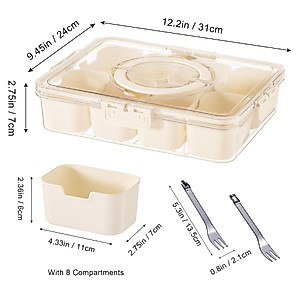 FIGWINET Snack Box Container, Rectangular, Compartmentalized Box with Flip Top Lid, Portable, Plastic, Reusable, Daily Use, Picnics, Parties, Kitchen Storage, Travel