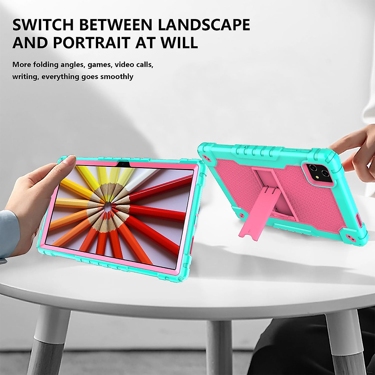Doemoil for T-Mobile Revvl Tab 5G Tablet 10.36 inch 2023 Case with Kickstand, Tempered Glass & Shoulder Strap (Green+Pink/2 Pcs)