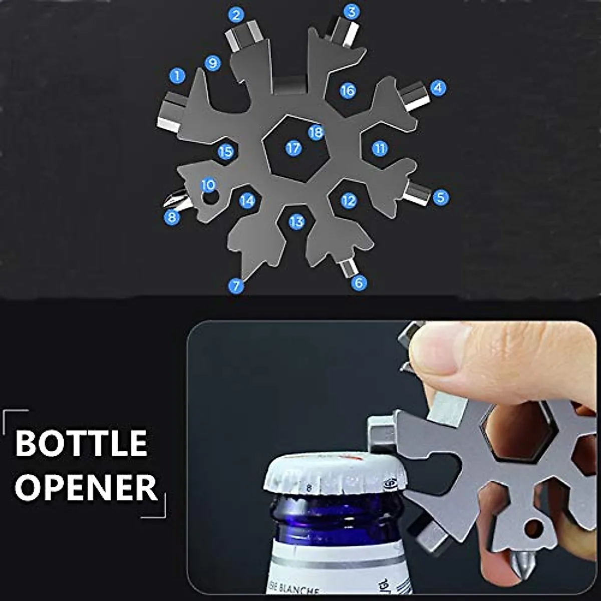 18 in 1 snowflake gadgets multitool,Portable Keychain screwdriver -Bottle Opener,useful gifts for men,2 Pack (Gold+Color)