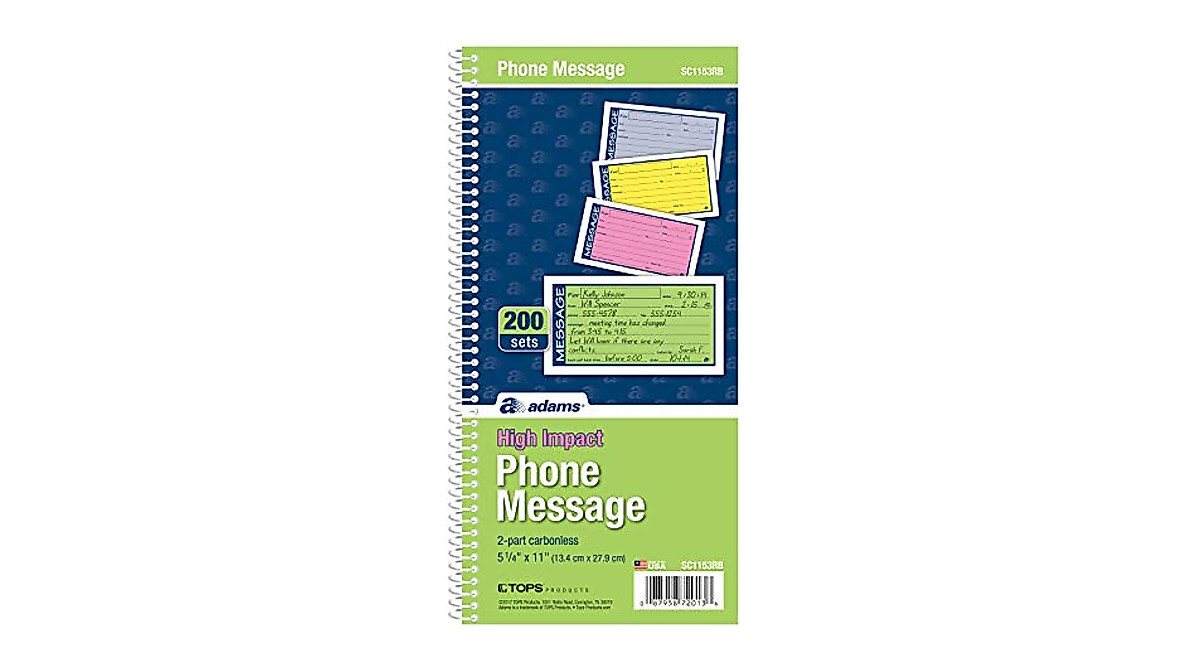 Adams High Impact Phone Message Book - Carbonless & Colorful