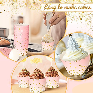 100 Pcs Pink Cupcake Liners 4.5 oz Gold Polka Dot Paper Baking Cups for Muffins Desserts Bake, Easter, Baby Showers, Wedding and Birthday Party