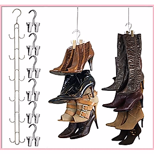 NEW IMPROVED SYSTEM- Boot Stax: Vertical Hanging Boot Rack, Boot Storage, Boot Organizer: 1 Vertical Rod that Swivels + 6 Silver Boot Hangers (Silver)