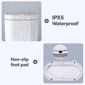 ELPHECO Bathroom Trash Can - 2.5 Gallon Waterproof Sensor Trash Can, 10 Liter Motion Sensor Trash Can, Slim Garbage Bin for Narrow Kitchen and Office Use, White with Grey Trim