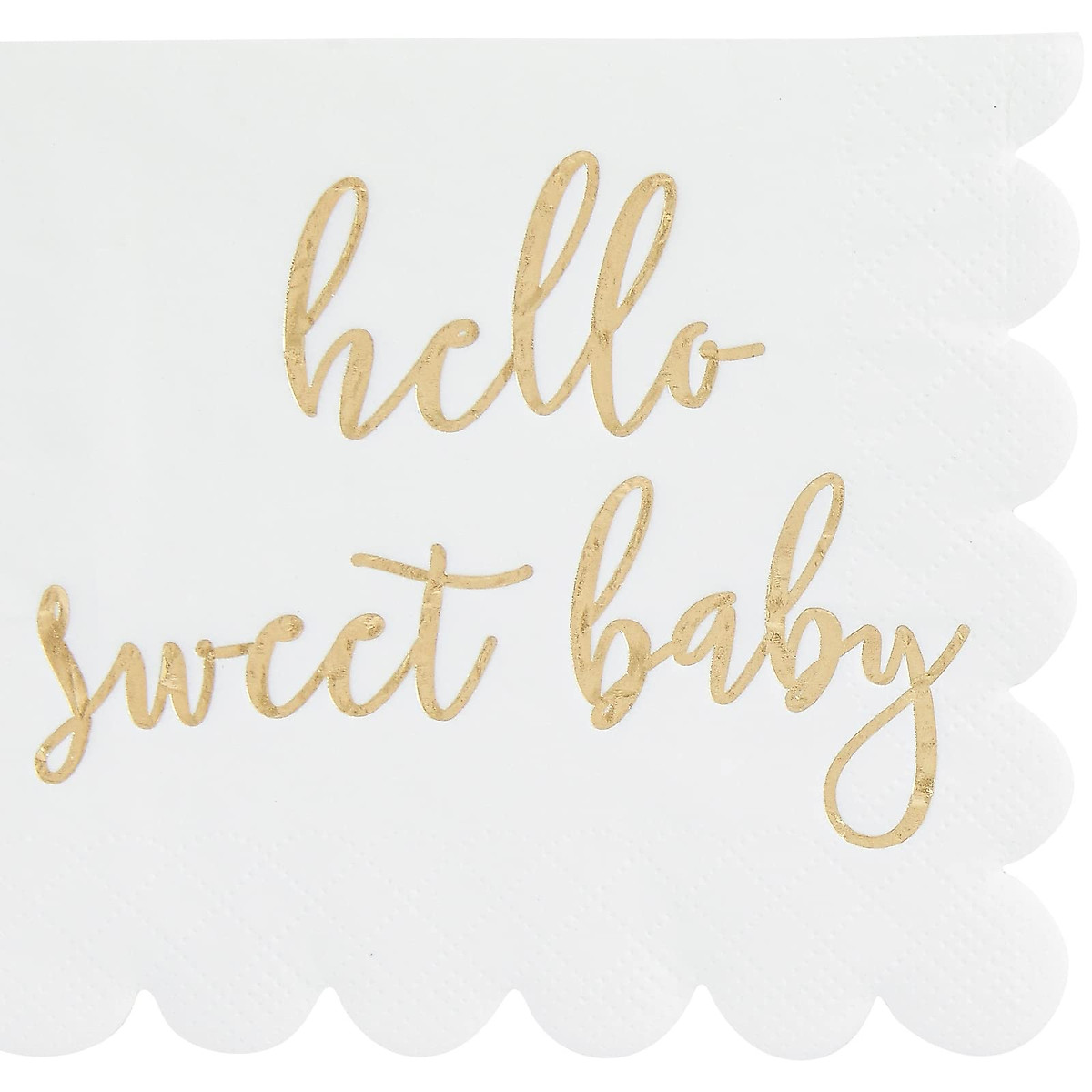Juvale 50 Pack White Scalloped Baby Shower Napkins for Girls and Boys, Gold Foil Hello Sweet Baby Decorations (5 x 5 In)