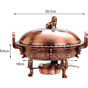 UZOURI Stainless Steel Chafing Dish, Round Chafer Buffet Warmers Set W/Food Pans, Stove Stand, Visible Pot Lid and Fuel Holder, for Kitchen Party(Color:Gold) (Gold)