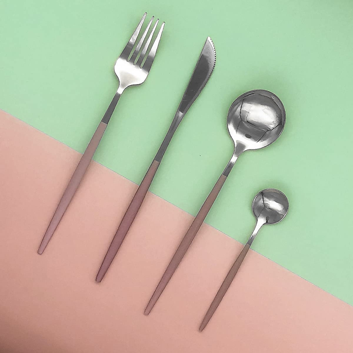 Uniturcky Silver Silverware Set, 24-Piece Stainless Steel Flatware Set Service For 6, Mirror Polished Pink Handle Tableware Cutlery Set Knife Fork And Spoon For Home & Restaurant, Dishwasher Safe