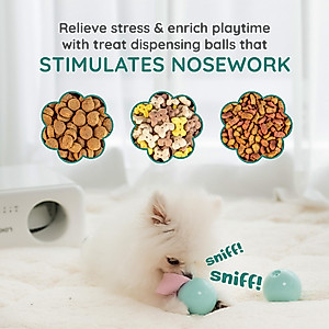 TREATOI Automatic Treat Dispenser for Dogs and Cats - Portable Snack-Dispensing Machine for Engaging Play & Controlled Feeding - Interactive Cat & Dog Food Dispenser - Durable Pet Ball Launcher