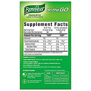 Benefiber On the Go Prebiotic Fiber Supplement Powder for Digestive Health, Daily Fiber Powder, Unflavored Powder Stick Packs - 28 Sticks (3.92 Ounces)
