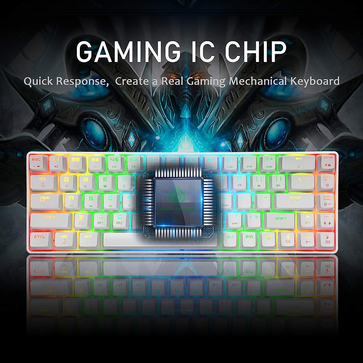 LexonElec MK 68 60% Mechanical Gaming Keyboard,Type-C Wired Computer Keyboard,18 Chroma RGB Backlit Keyboard Blue Switches,68 Keys Anti-ghosting for Laptop PC Gamer(White RGB)