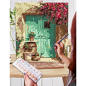 eniref Paint by Numbers for Adults Beginner Blue Door with Flower , Acrylic Paint Kits Home Decor 16X20Inch