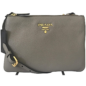 Prada Dove Gray Vitello Phenix Designer Crossbody Bag for Women 1BH046