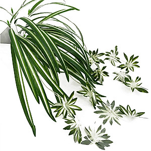 Artificial Chlorophytum Silk Flowers, Flowers Spider Plant Fake Greenery Faux Plant Hanging Basket Ivy Green Leaves Wall Hanging Plants for Home Garden Office Wedding Decoration (Green , One Size )