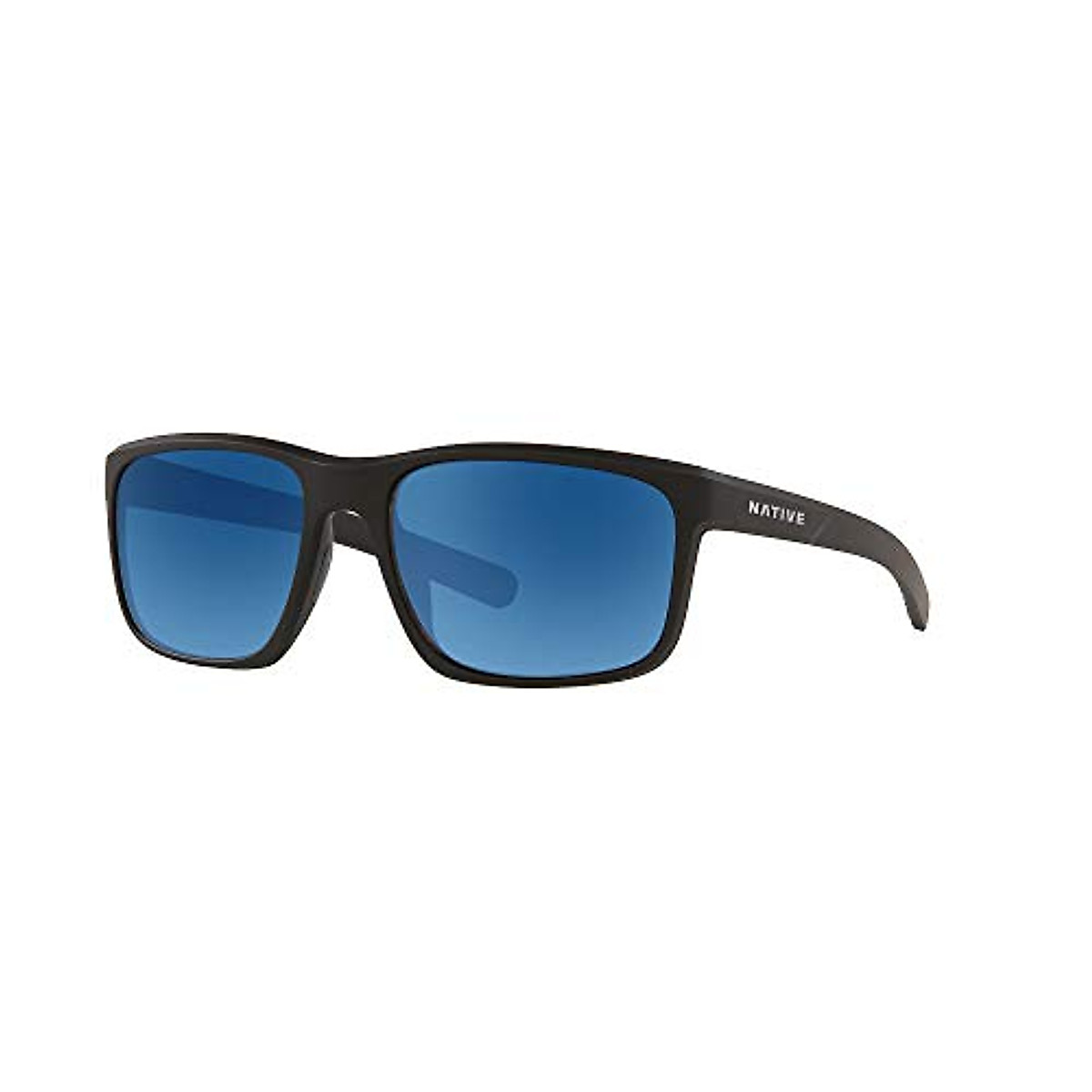 Native Eyewear Wells Polarized Rectangular Sunglasses, Matte Black Crystal/Blue Reflex, 58 mm