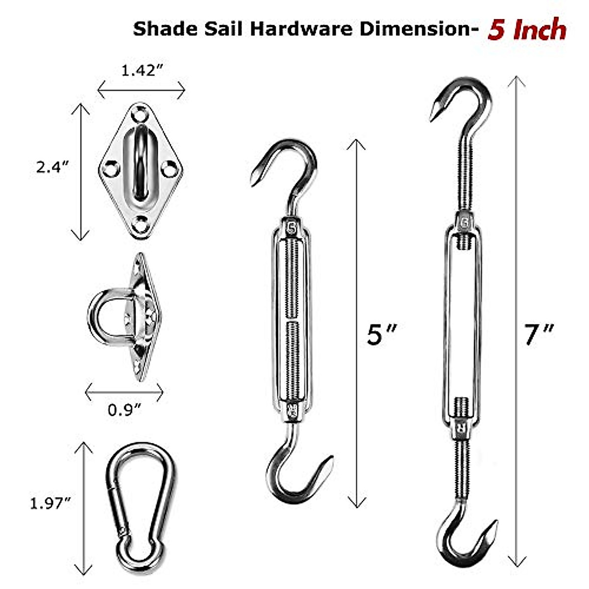 BELLE DURA Sun Shade Sail Patio 20'X20'X20' Rust Red 304 Stainless Steel Hardware Kit 5 Inch Installation Set Cover for Canopy Outdoor,185GSM TriangleAwning Shade Sails for Backyard Lawn Garden