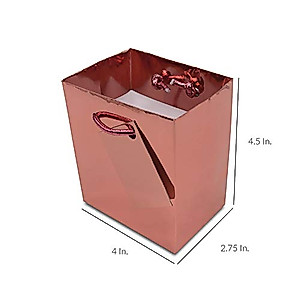 Rose Gold Gift Bags - 12 Pack Extra Small Designer Paper Shopping Bags with Handles, Mini Gift Wrap Euro Totes for Birthdays, Baby Showers, Bachelorette Parties, Weddings, Holidays, Bulk - 4x2.75x4.5