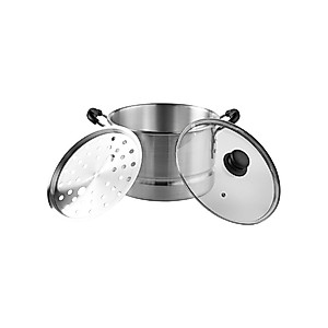 IMUSA USA MEXICANA-410 Aluminum Steamer with Glass Lid 10-Quart, Silver, 10Qt