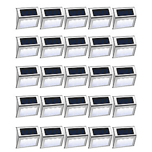Treela 24 Packs Outdoor Fence Lights Solar Powered Deck Lights Waterproof Backyard Lighting Stainless Steel Lamp Stairs Fence Light Security Wall Lamps for Step Walkway Patio Garden Pathway (White)