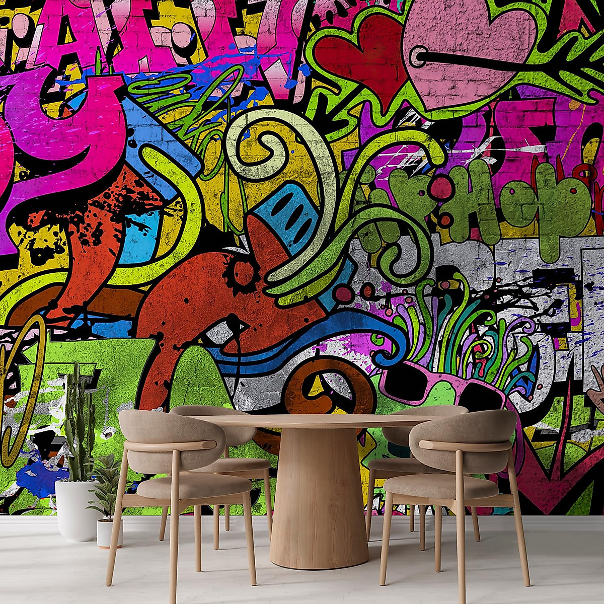 wall26 - Colorful Graffiti - Large Wall Mural, Removable Peel and Stick Wallpaper, Home Decor - 100x144 inches