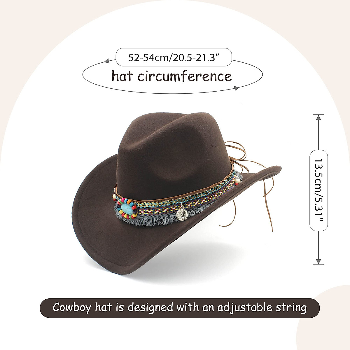 SAJUZEN Kids Cowboy Hat Felt Wide Brim Western Toddler Cowgirl Hat for Girls and Boys Sun Hat