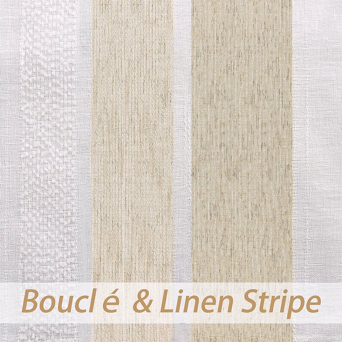 Central Park Beige and White Kitchen Window Curtain Tiers Vertical Stripe Sheer Boucle Linen Window Curtain, Living Room Decorative Rod Pocket Rustic Living 2 Panels (28" W x 45" L)