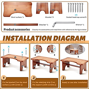 Toilet Squatting Stool Bamboo Toilet Foot Stool Bathroom Step Stool Non-Slip Potty Stool for Children and Adults in Bathroom Toilet, 6.7 Inches in Height (Dark Brown)