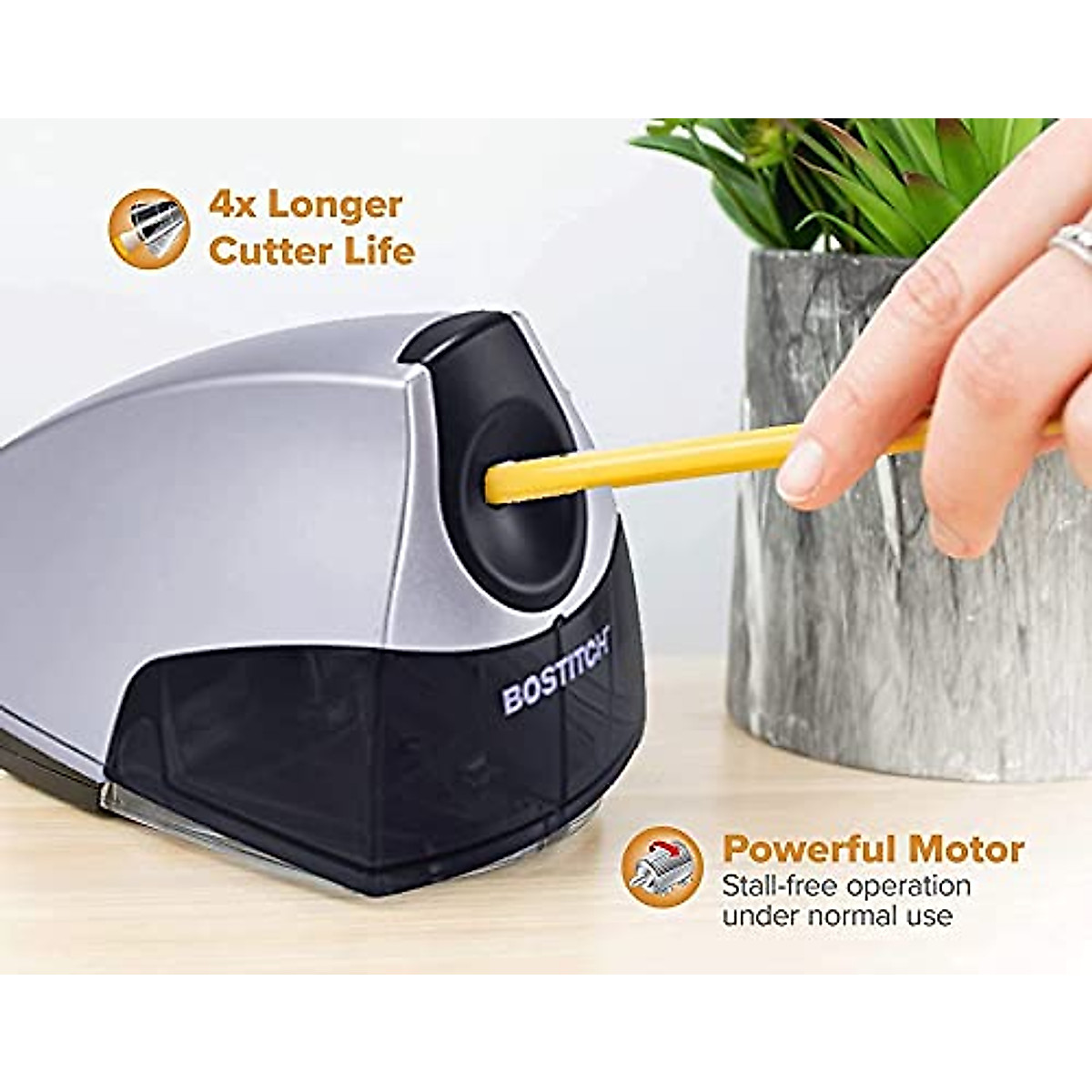 Bostitch Personal Electric Pencil Sharpener - Electrical Automatic Powerful Motor for Fast Sharpening - Compact Electric Sharpener - Includes Sharpening Tray & Safety Switch for Home, School, Office
