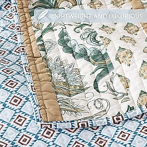 Secgo Quilt King Size - 100% Cotton Bedding Set (98 * 106 Inch) with 2 Pillow Shams, Patchwork Reversible Lightweight Bedspread, Quilted Coverlet Fit All-Season