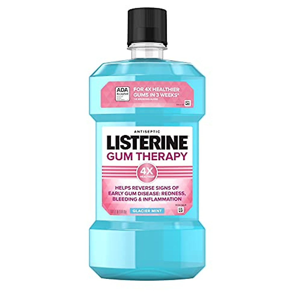 Listerine Gum Therapy Antiplaque & Anti-Gingivitis Mouthwash, Antiseptic Oral Rinse to Help Reverse Signs of Early Gingivitis Like Bleeding Gums, with Menthol & Thymol, Glacier Mint, 1 L Pack of 2