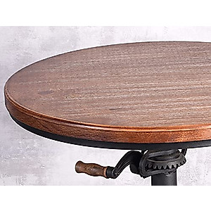 Topower Industrial Pub Table 23.65" Round Wood Top Adjustable Height 33.5"-39.4" with Handle Black Bar Table