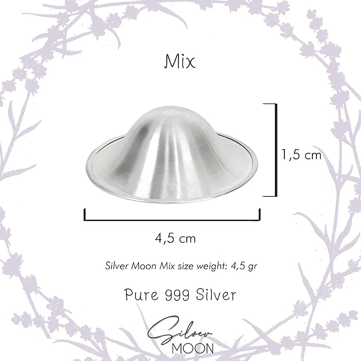 Silver Moon 999 Pure Silver Nursing Cups - Nipple Covers for Healing - Newborn Breastfeeding Essentials Nursing Breast Shields - Nipple Protector Mix
