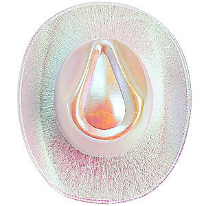 Cididu Set of 4 Holographic Space Cowgirl Hat, Metallic Space Cowboy Party Hat with Heart Glasses for Women, Neon Sparkly Glitter Disco Cowgirl Rave Hat for Costume Dress Up Party Accessories