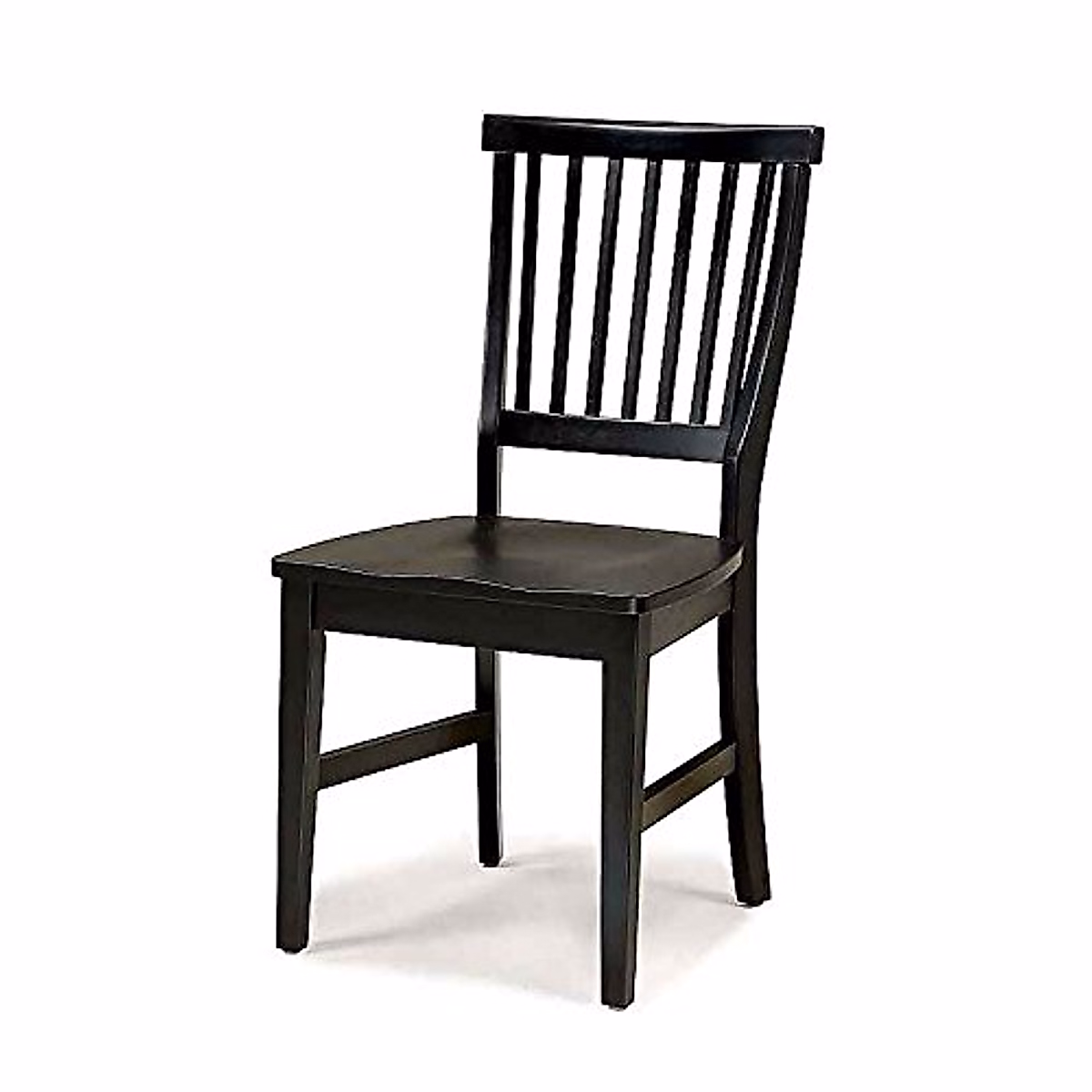 Home Styles Arts and Crafts Black Dining Chair Pair with Slatted Back, Carved Seat, and Stretchers on Each Side